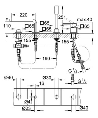 GROHE LINEARE 4 hole Single Lever Bath Combination